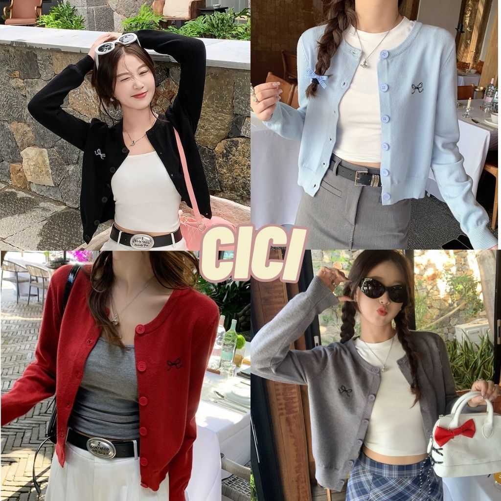Cici (NO.Z042)เสื้อคาร์ดิแกนไหมพรมแขนยาว กระดุมหน้า ปักโบว์แต่งหน้าอก สไตล์เกาหลีใส่คลุมสวยๆ ...