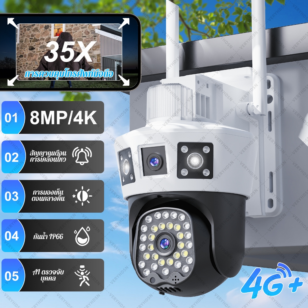 กล้องวงจรปิด 4g sim ip กล้อง 3 หน้าจอ HD Color Night Vision ปิด -กล้องวงจรทีวี 8 ล้านพิกเซล ...