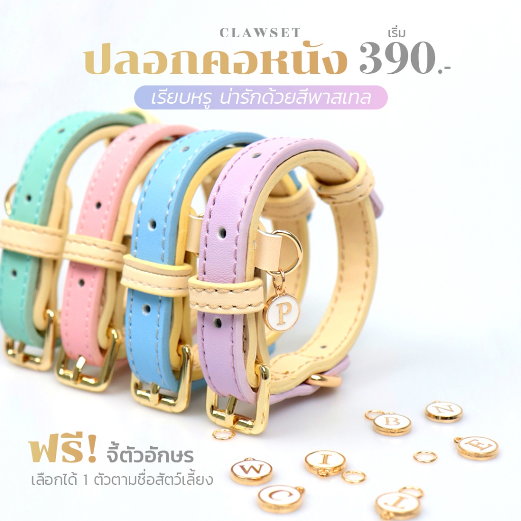 ปลอกคอหนัง ปลอกคอหมาแมว สีพาสเทล พร้อมจี้ | CLAWSET.BKK | Shopee Thailand