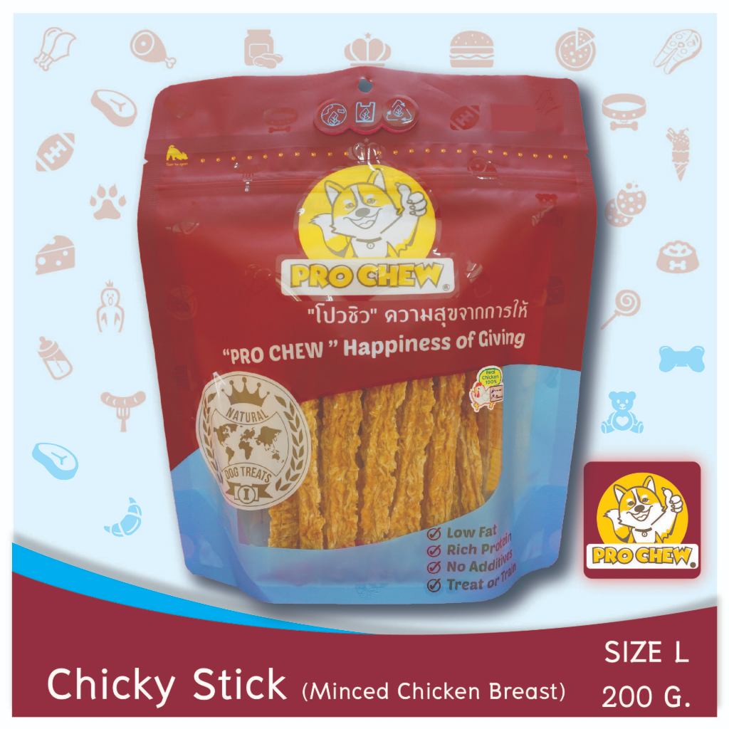 PRO CHEW Chicky Stick 200g โปวชิว ชิกกี้สติ๊ก (ไก่สับแท่งกรอบ) ขนาด L ...