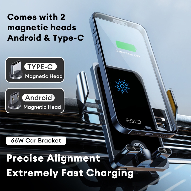 EYD F18 66W ชาร์จเร็วสุดๆ ที่ชาร์จไร้สายในรถยนต์ ที่วางโทรศัพท์ แคลมป์อัตโนมัติ ใช้ได้กับ ...