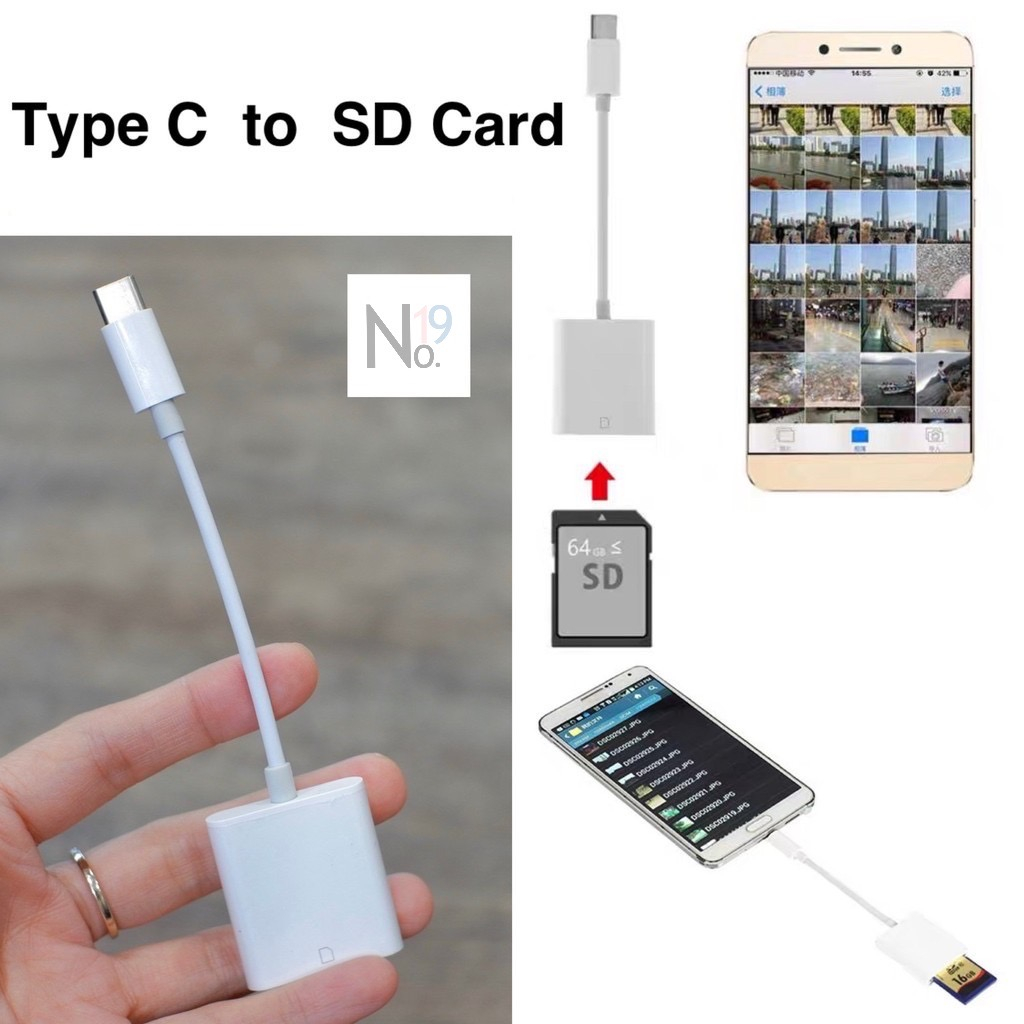 USB-C to SD Card Reader OTG สายเคเบิ้ลสำหรับ Samsung LG Android Phone ...