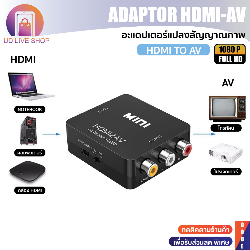 HDMI to AV Converter (1080P) แปลงสัญญาณภาพจาก HDMI เป็น AV (black) ตัว ...