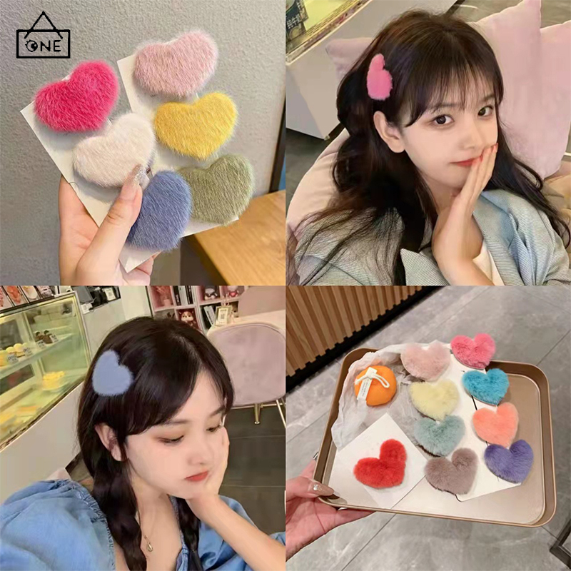 COD ️พร้อมส่ง-1บาทกิ๊บติดผมขนฟูสีแคนดี้ลายหัวใจเมฆเรขาคณิตเกาหลีน่ารัก ...
