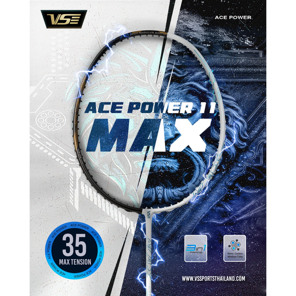 ไม้แบดมินตัน vs รุ่น ace power 11 max 4U แถมเอ็น กริปยาง ซอง ประกัน | Shopee Thailand