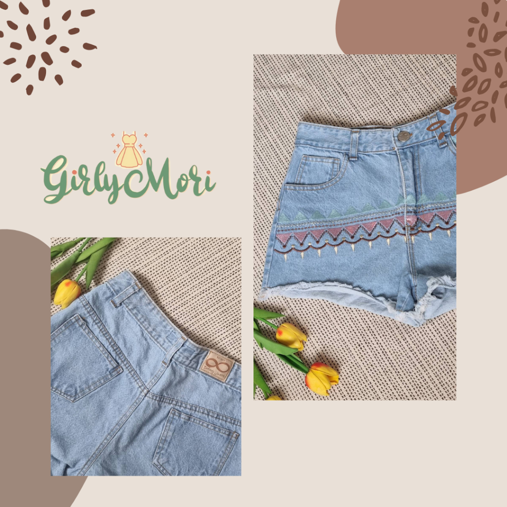Infinity Jeans กางเกงยีนส์ขาสั้นปักลาย | Shopee Thailand