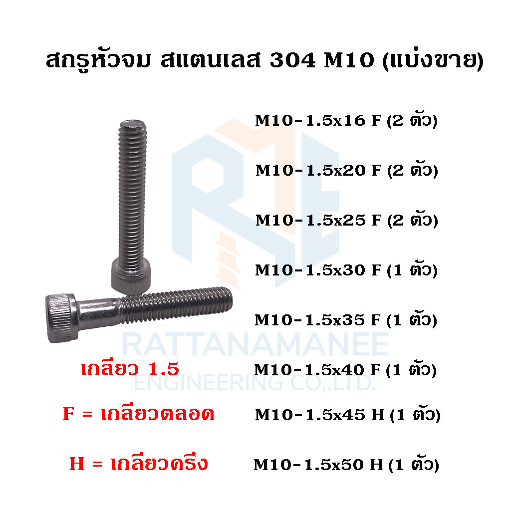 สกรูหัวจม สแตนเลส 304 M10 เกลียว 1.5 (แบ่งขาย) | Shopee Thailand