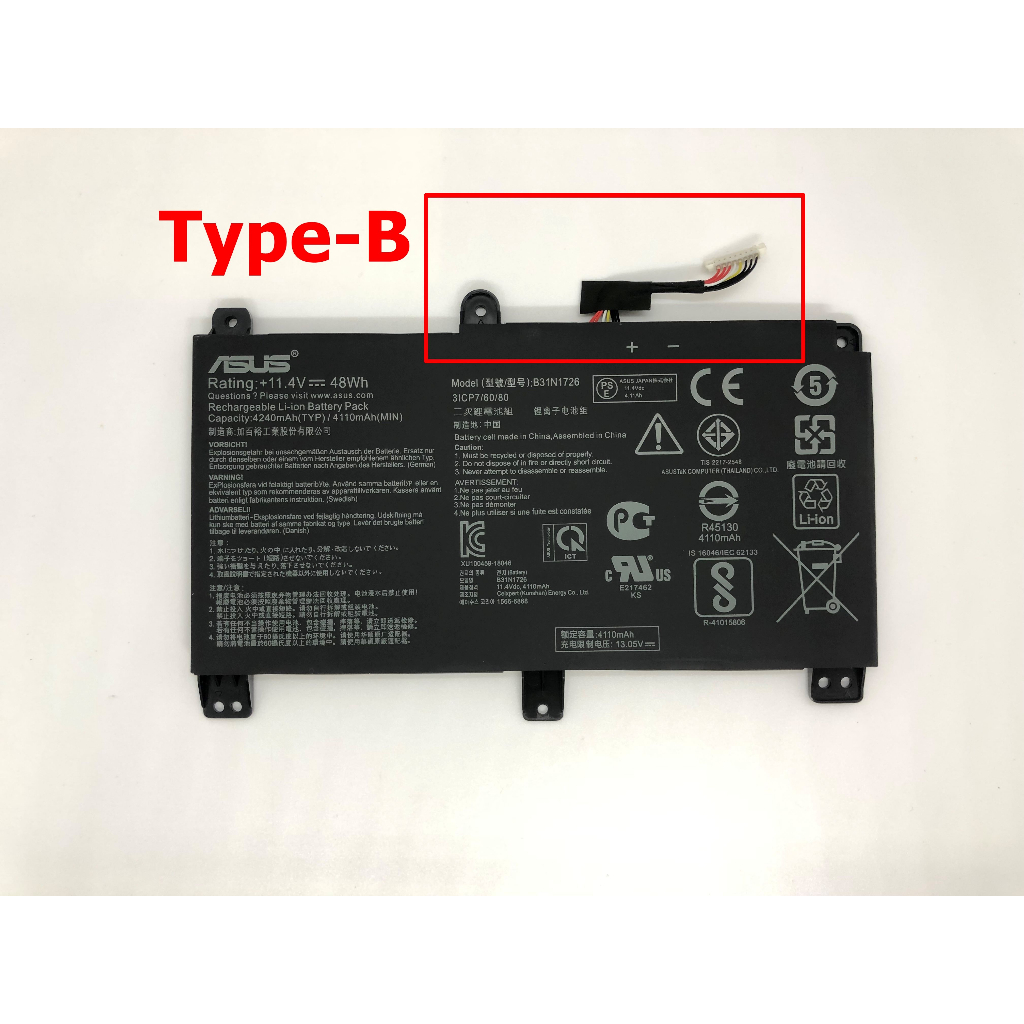 ASUS แบตเตอรี่ B31N1726 (สายสั้น) ของแท้(สำหรับ FX80 FX80GD FX86 FX86FM FX86FE FX504 FX505) ASUS ...