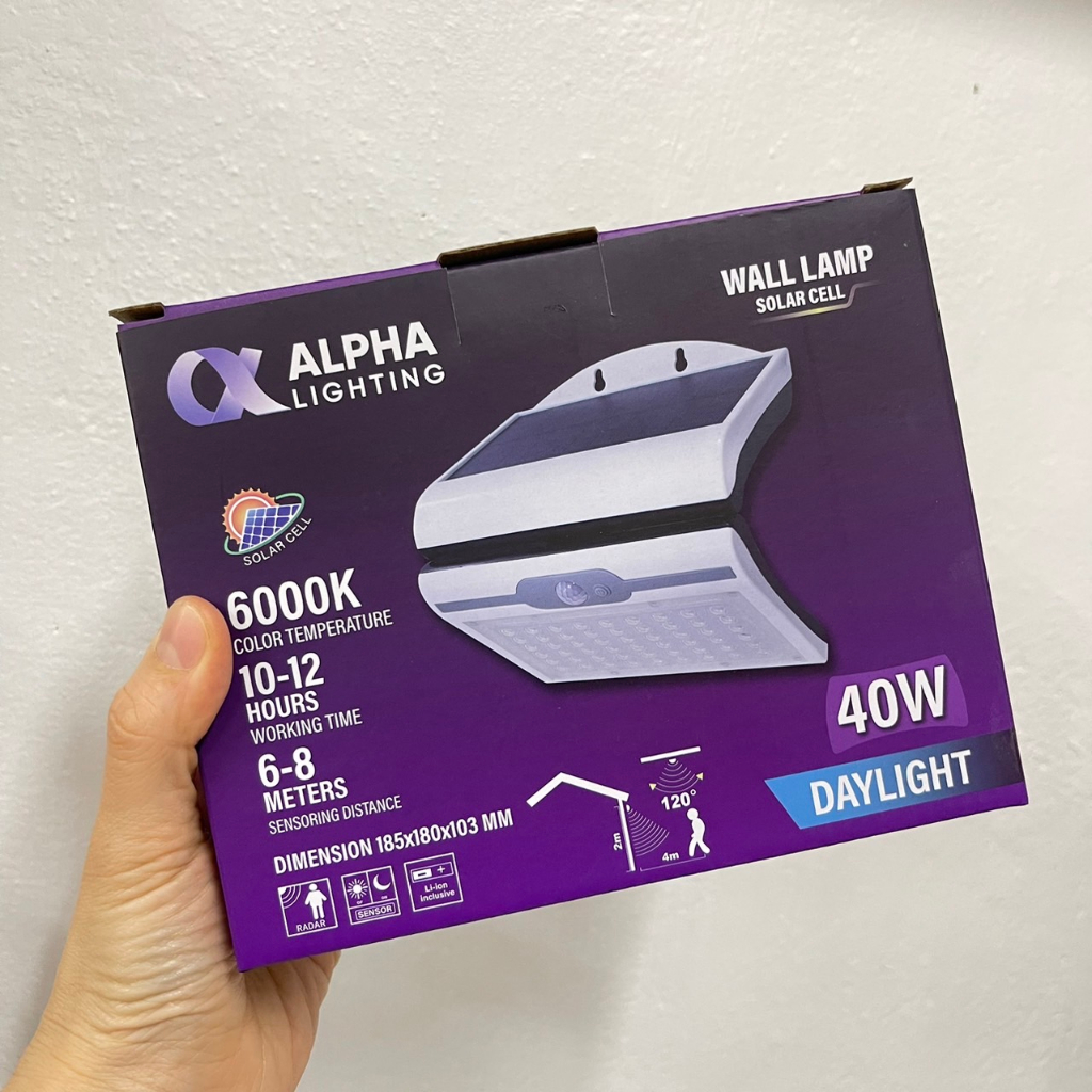 โคมไฟติดผนังโซล่าเซลล์ WALL LAMP 40W ALPHA มี 2 แสง DAYLIGHT WARMWHITE ...