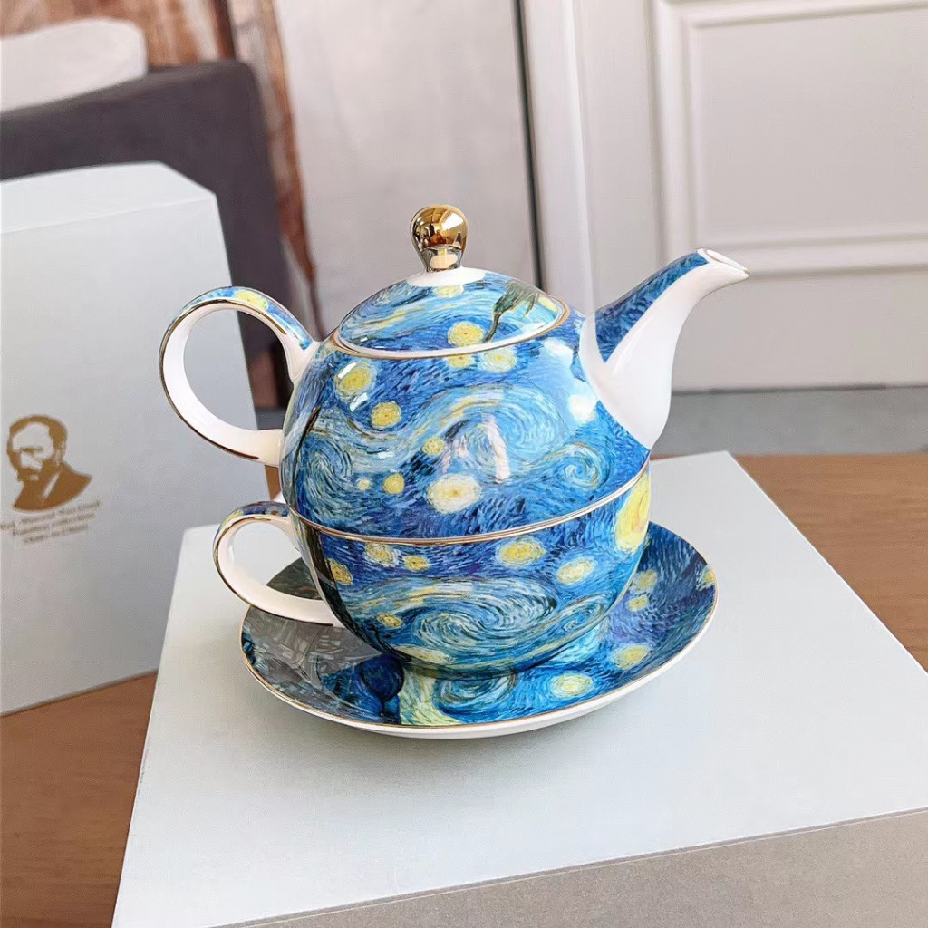 Van Gogh Star Moon Night, bone China teapot and tea cup single English ...