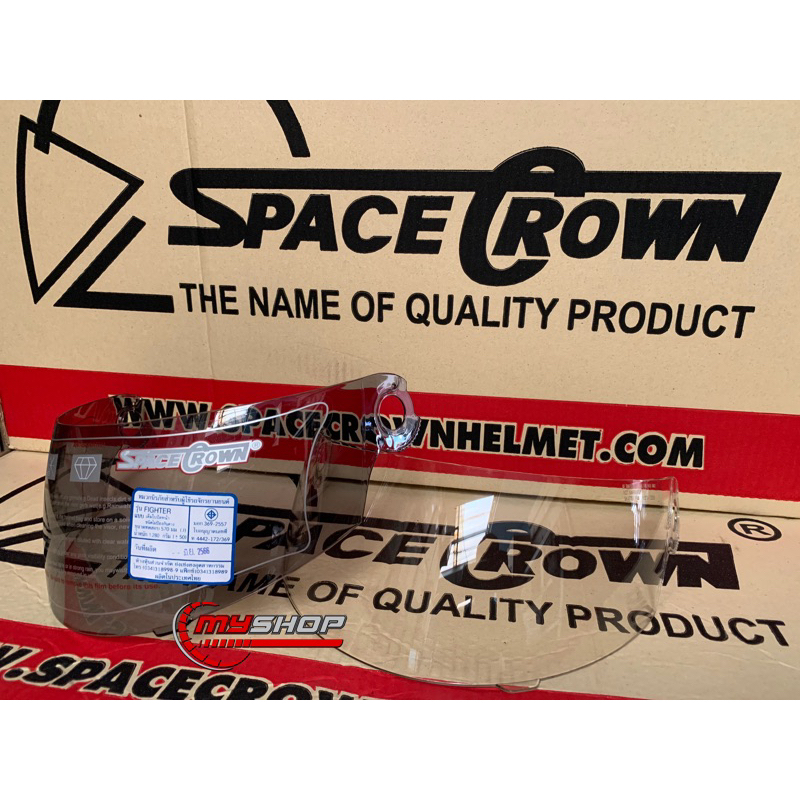 แผ่นชิลหน้าหมวก กระจกหมวกกันน็อค Space Crown รุ่น FIGHTER สีดำ สีใส ...