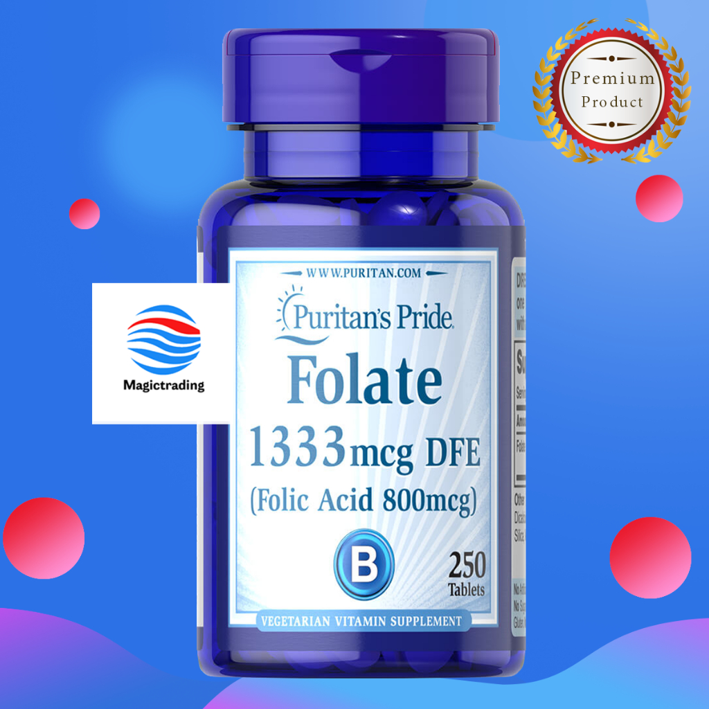 Puritan's Pride Folate 1333 mcg DFE ( Folic Acid 800 mcg) / 250 Tablets ...
