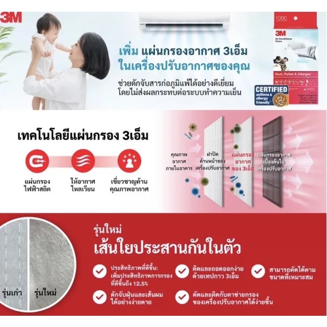 3M แผ่นดักจับสิ่งแปลกปลอมในอากาศ กรองแอร์ กรองอากาศ กรองฝุ่น PM 2.5 Filtrete Dust, Pollen ...