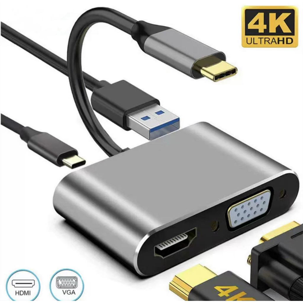 อะแดปเตอร์ฮับ USB C เป็น HDMI VGA Type C OTG 4 in 1 4k HDMI และ PD ...