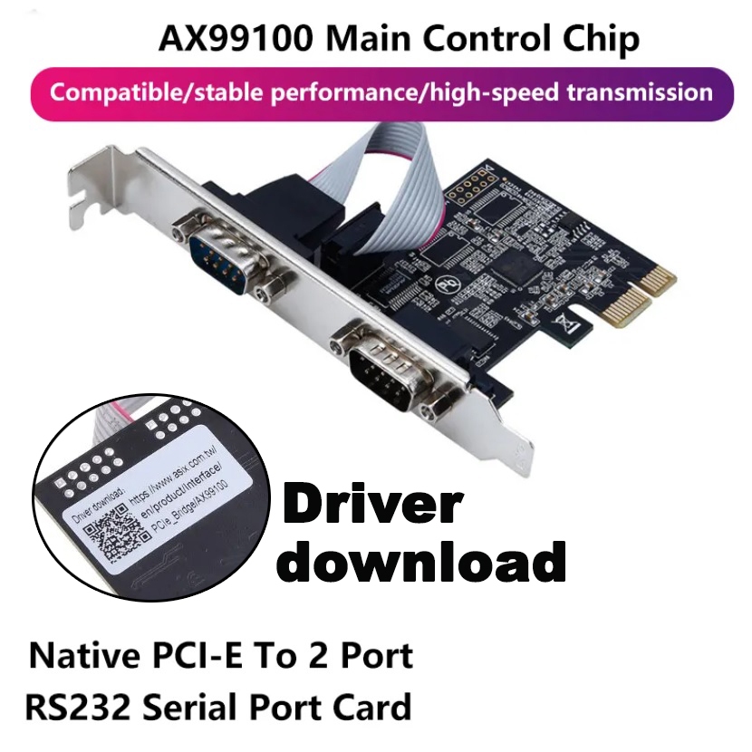 PCIE 2 Port Serial Expansion Card PCI for EXPRESS PCI-E to DB9 x2 RS232 COM Adap AX99100 Chip ...