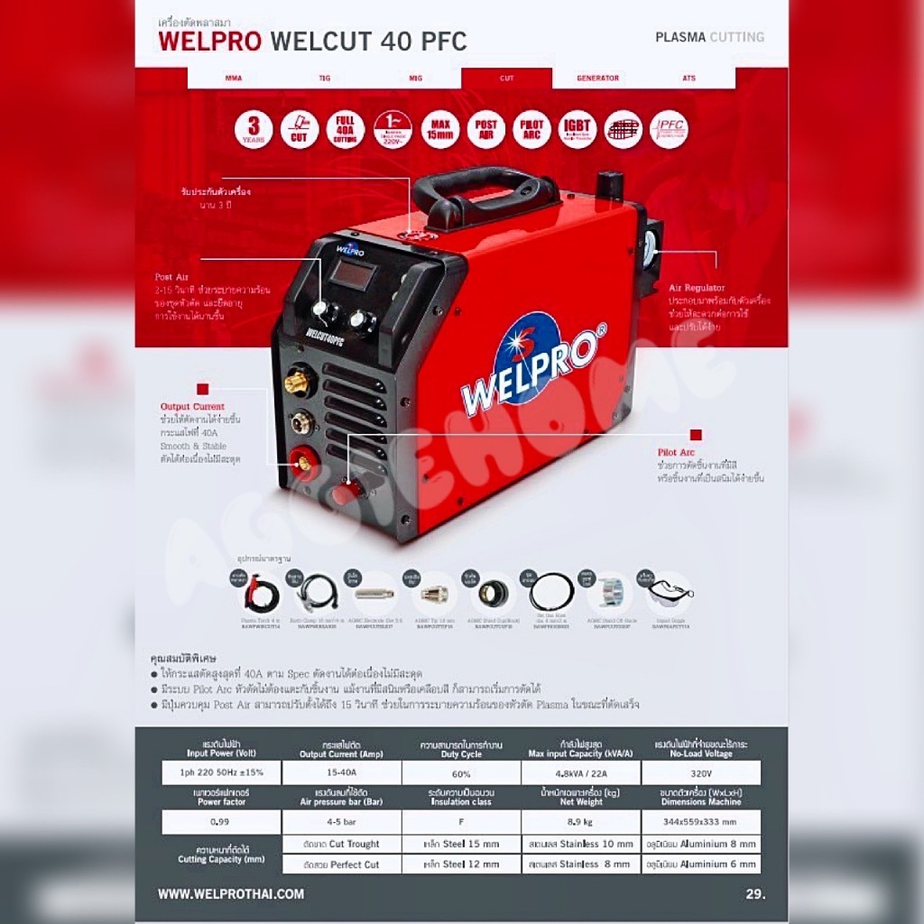 WELPRO เครื่องตัดพลาสม่า รุ่น WELCUT-40PFC 220V./ 40 แอมป์ ตัดพลาสม่า ...