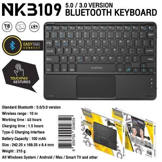 💥คีย์บอร์ดบลูทูธ Bluetooth 🌸NUBWO NKB-109 Keyboard+Touchpad 78Key บาง ...