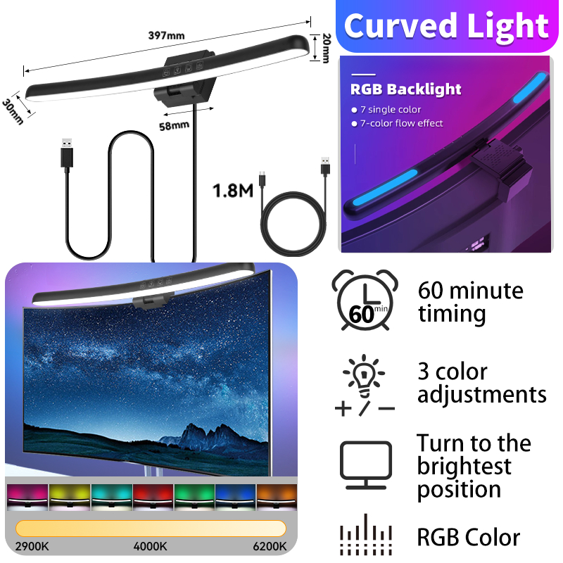 โคมไฟมอนิเตอร์ Touch Dimming Monitor Hanging Lamp USB โคมไฟแขวนจอคอม ...