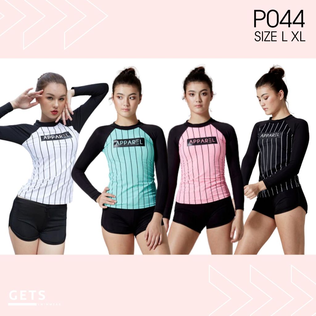 P044 ชุดว่ายน้ำแรชการ์ด ขาสั้น กันยูวี | Shopee Thailand