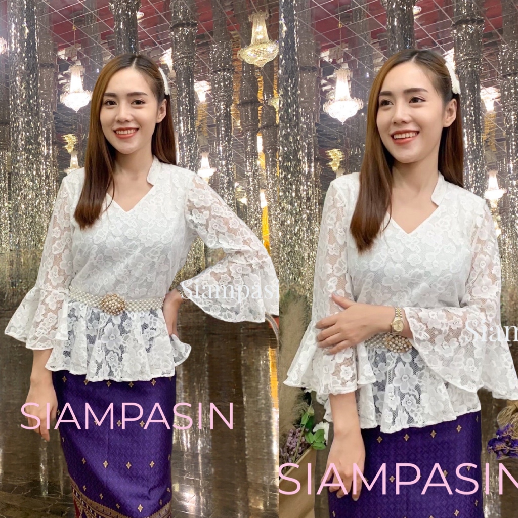 SOF เสื้อลูกไม้ ผ้านิ่มใส่สบายตัว อก S 32-36 นิ้ว, M 34-38 นิ้ว สีขาว ดำ เขียวแขนกระดิ่ง แขนสี่ ...