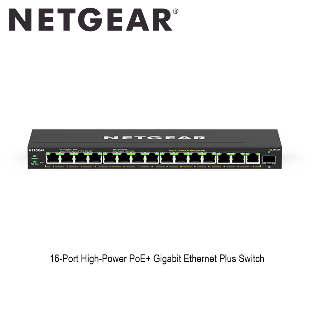 Netgear GS316EPP 16-Port High-Power PoE+ Gigabit Ethernet Plus Switch ...