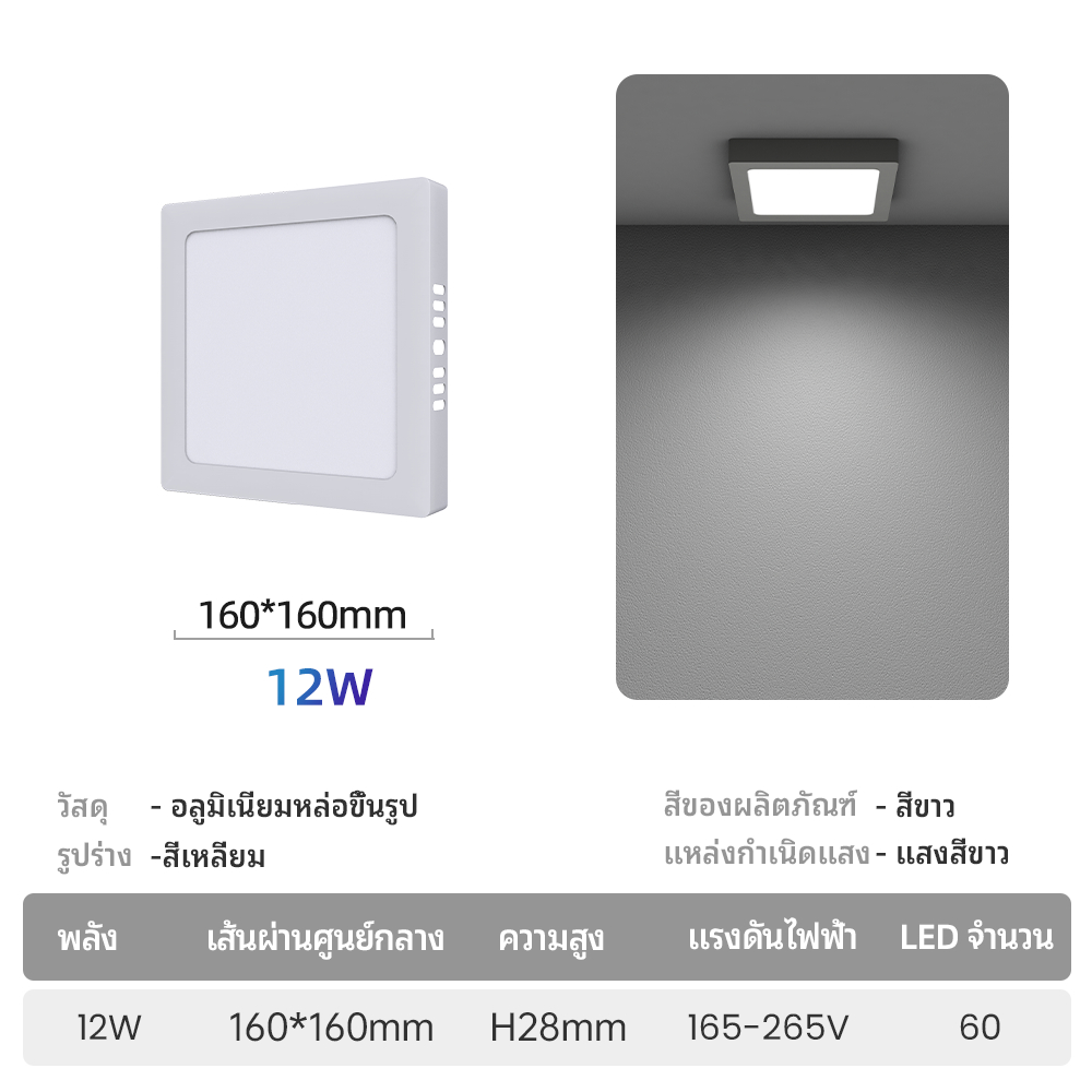 RONG RIVER โคมไฟเพดาน 24W 18W 12W โคมไฟดาวน์ไลท์ แสงสีขาว Surface ...