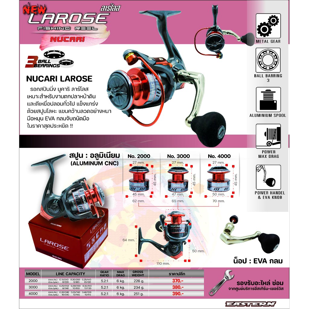 รอกสปินนิ่ง NUCARI LAROSE นูคาริ ลาร์โลส เหมาะสำหรับงานตกปลาหน้าดินและตีเหยื่อปลอมทั่วไป ...