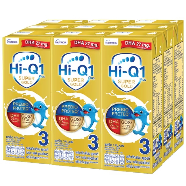 ้Hi-Q1 super Gold ไฮคิว 1 พลัส ซูเปอร์โกลด์ พรีไบโอโพรเทก นมยูเอชที สูตร3 180 มล.*3 กล่อง*9 แพ็ค ...