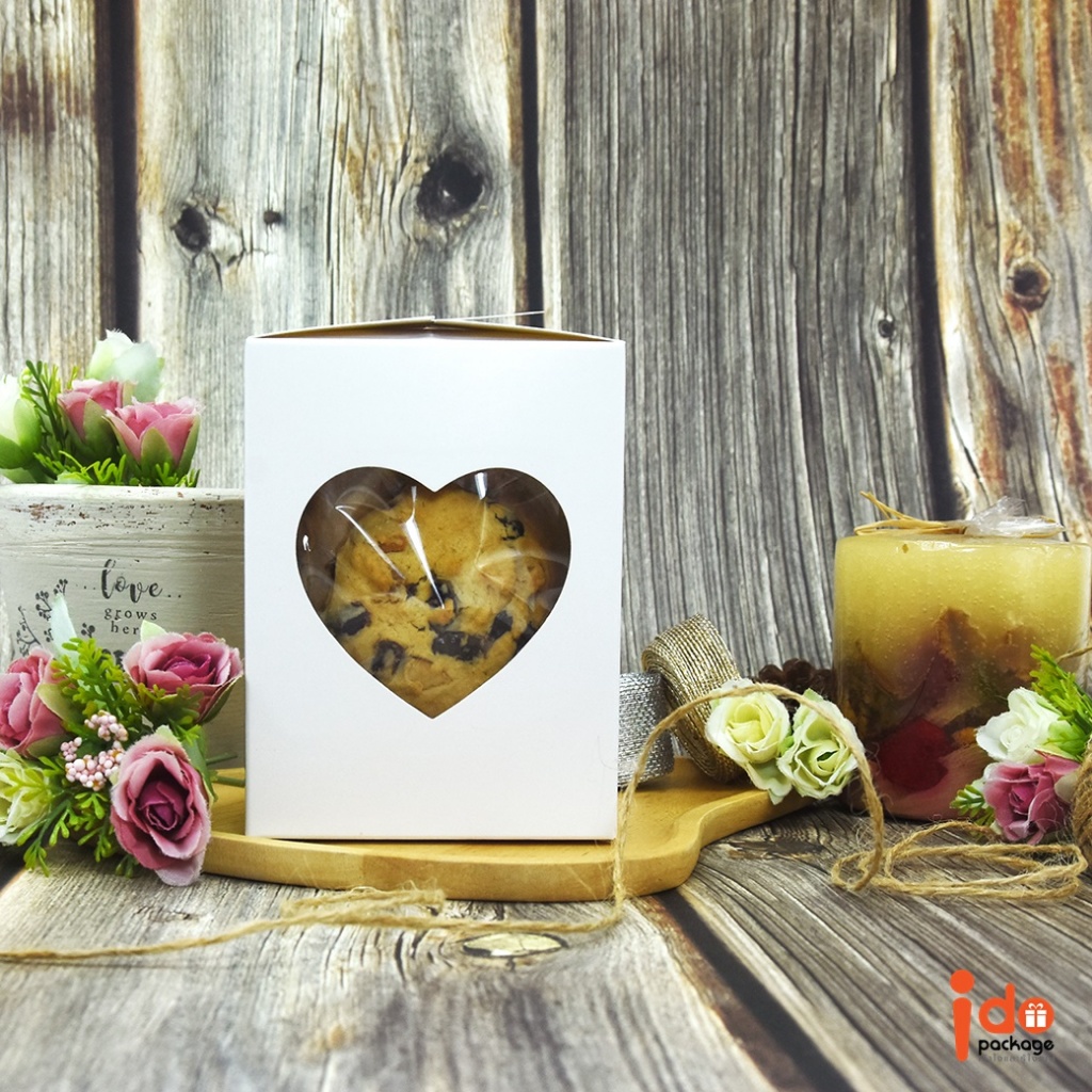 Idopackage- กล่องเบเกอรี่สีขาว แบบมีหู/เชือกหิ้ว ใส่คุกกี้ ขนมต่างๆ หลากหลายขนาด แพ็คละ 10 ใบ ...