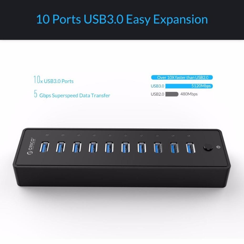 ORICO P10-U3 10 Port USB 3.0 HUB Desk USB Splitter With 1M USB3.0 Cable ...