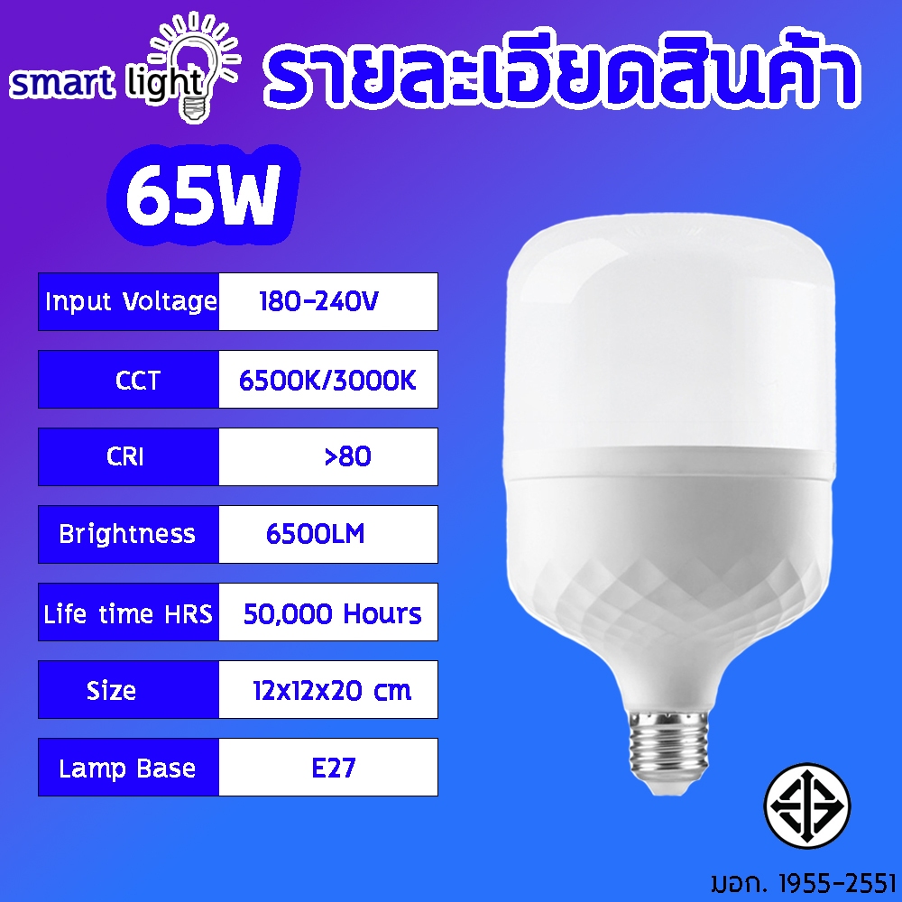 หลอดไฟ LED แสงขาว ใช้กับขั้วหลอดไฟ E27 45W 55W 65W 85W 105W หลอดLED Bulb สว่างนวลตา ประหยัดไฟ ...