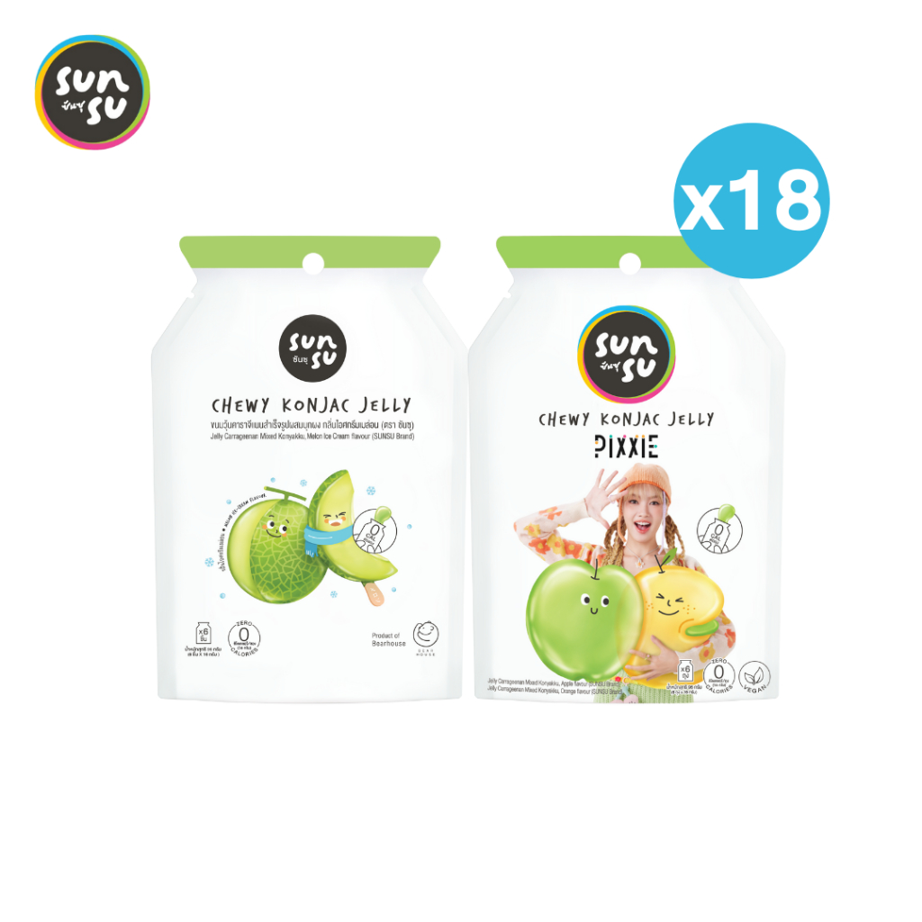 (แพ็ค 18) Sunsu x PiXXiE ซันซุ เยลลี่ผสมบุก 0 แคล กลิ่นไอศครีมเมล่อน + แอปเปิ้ลและส้ม | Shopee ...