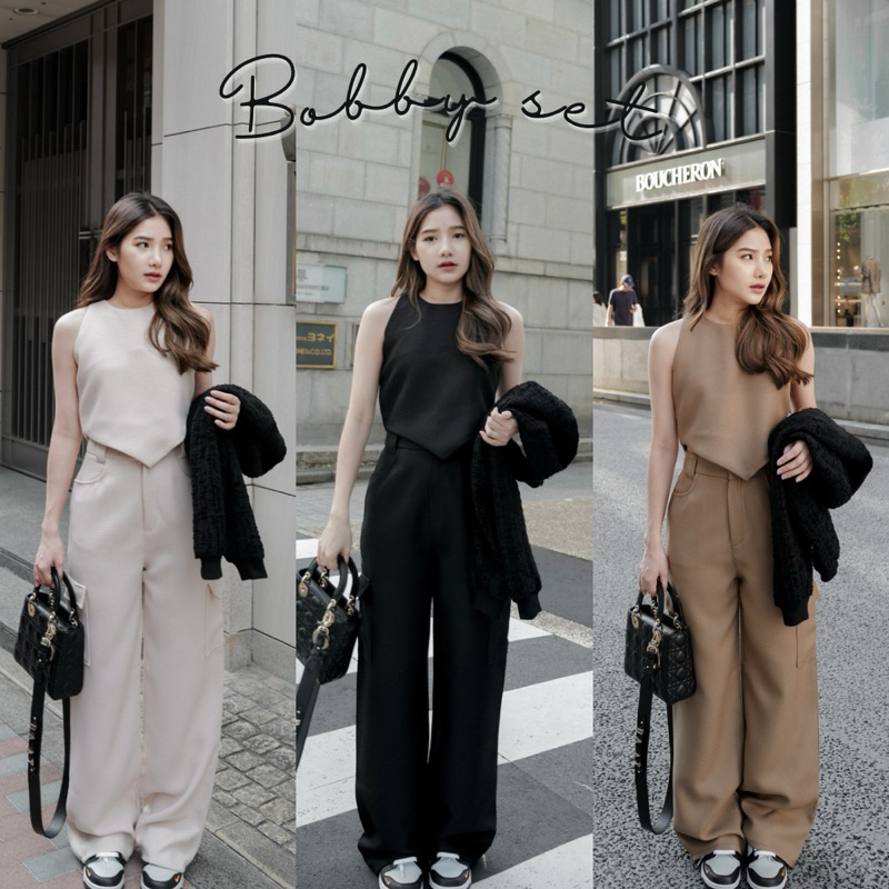 BOBBY SET - SHP_HAPPY ชุดเซทเสื้อคอเต่าแขนกุด และ กางเกงขายาวทรง Cargo ...