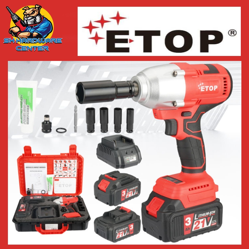 บล็อกขันน็อตไฟฟ้าไร้สาย 21V แรงบิดสูงสุด 600 Nm. ขนาดหัวจับลูกบล็อก 1/2" ยี่ห้อ ETOP รุ่น XH ...