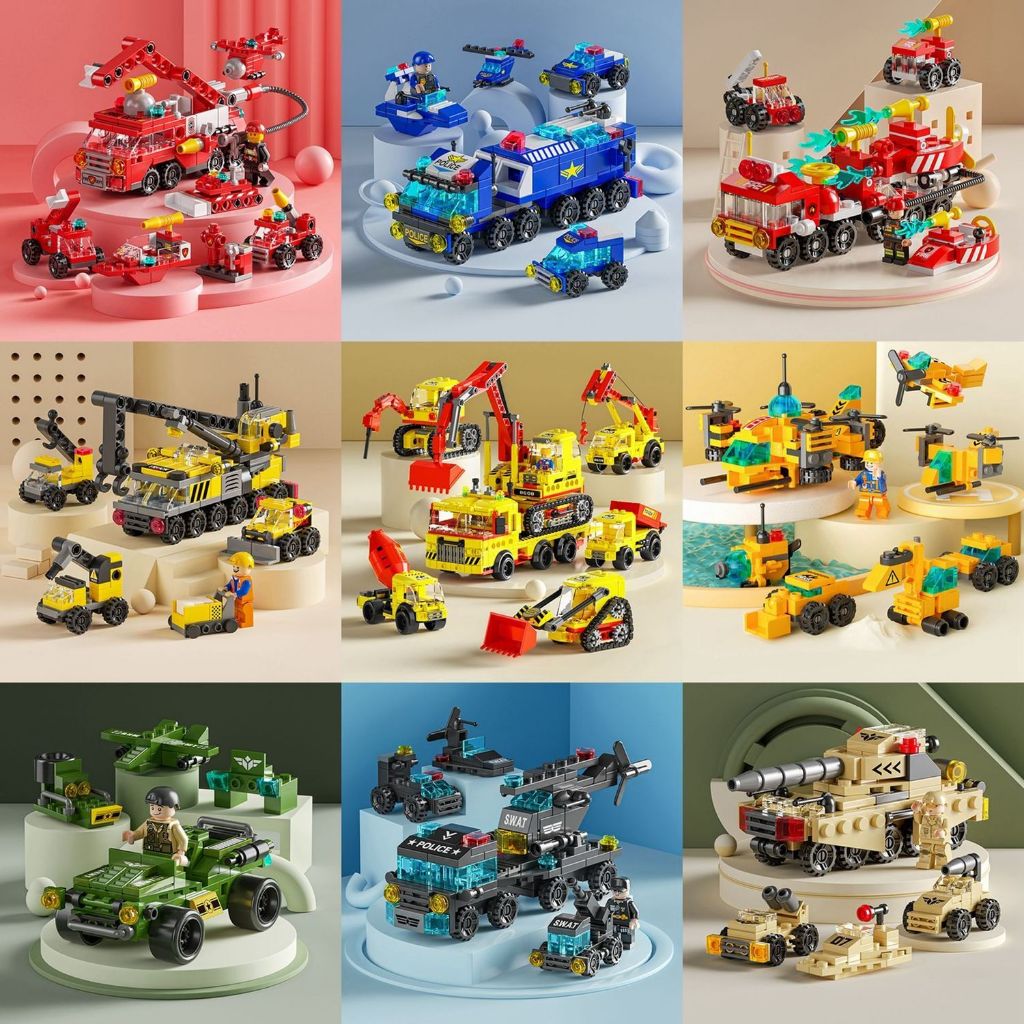 เลโก้รถ Building Block Army รถตำรวจดับเพลิงวิศวกรรมของเล่นเพื่อการศึกษา ...