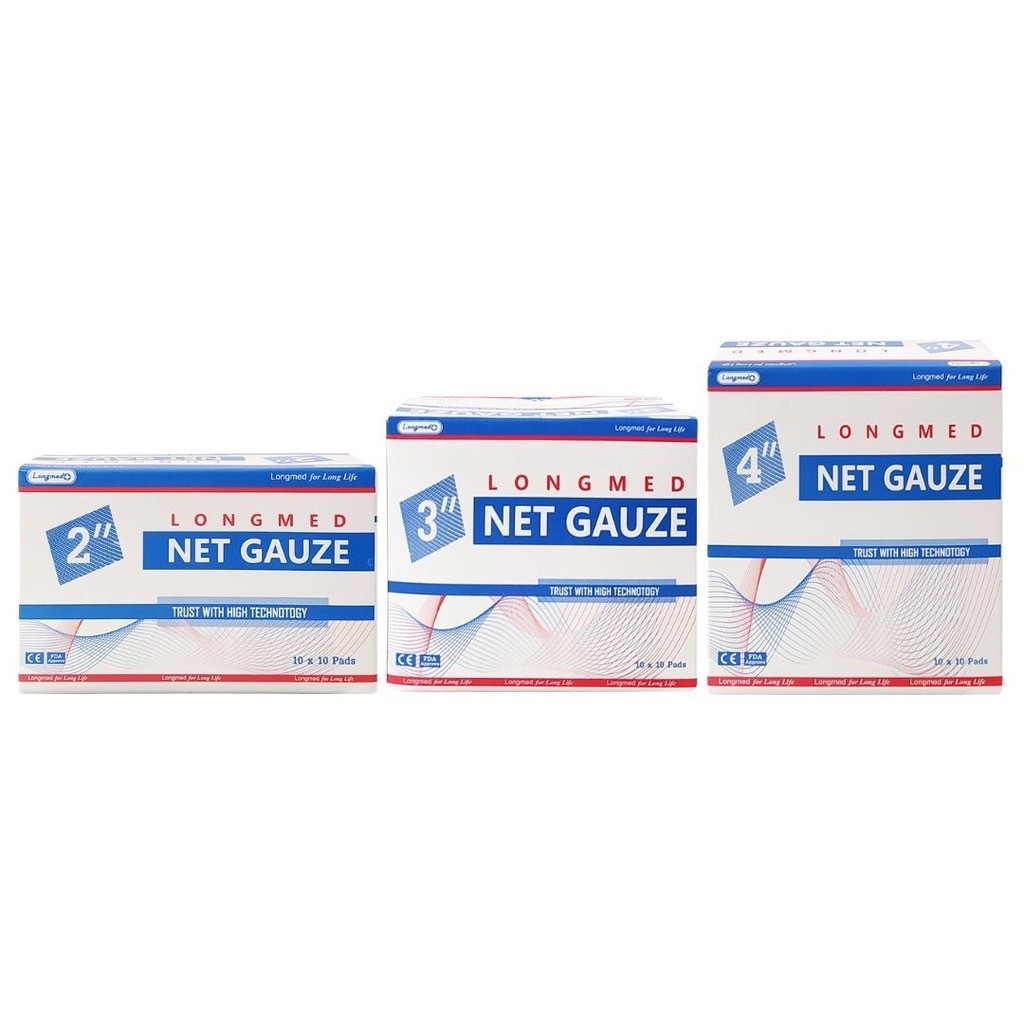 Longmed Net Gauze ลองเมด เนทก๊อซ ผ้าก๊อซฝ้ายทำแผล ขนาด 2x2, 3x3, 4x4 10 ...