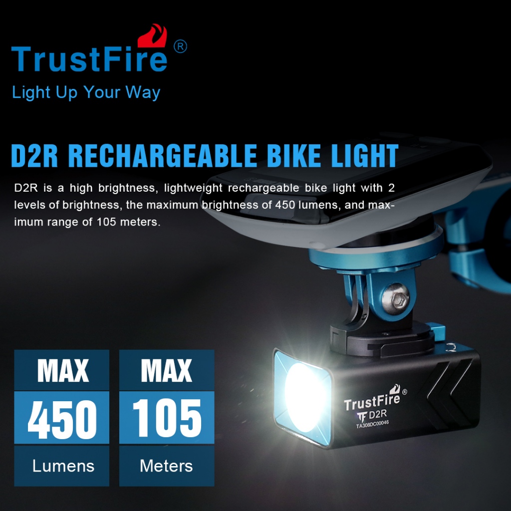 Trustfire D2R Bicycle LED ไฟฉาย 450 Lumens Type-C rechargeable Light Light Quick Release 1600mAh ...