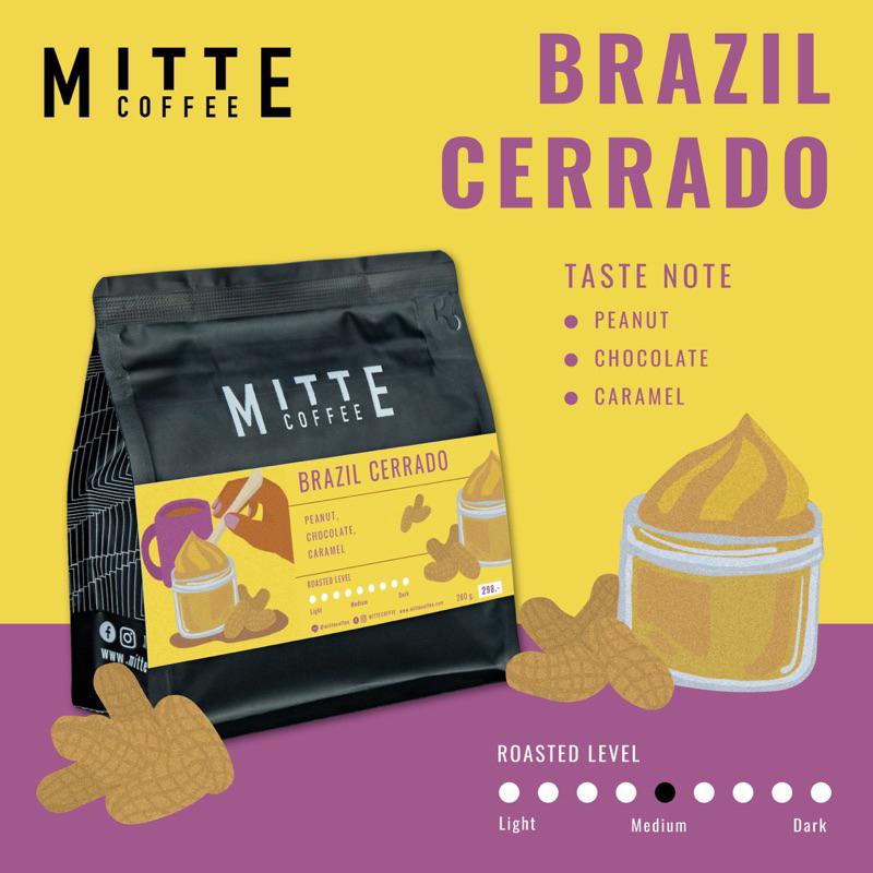 Mitte coffee เมล็ดกาแฟคั่วกลาง Brazil Cerrado ขนาด 200 กรัม | Shopee ...
