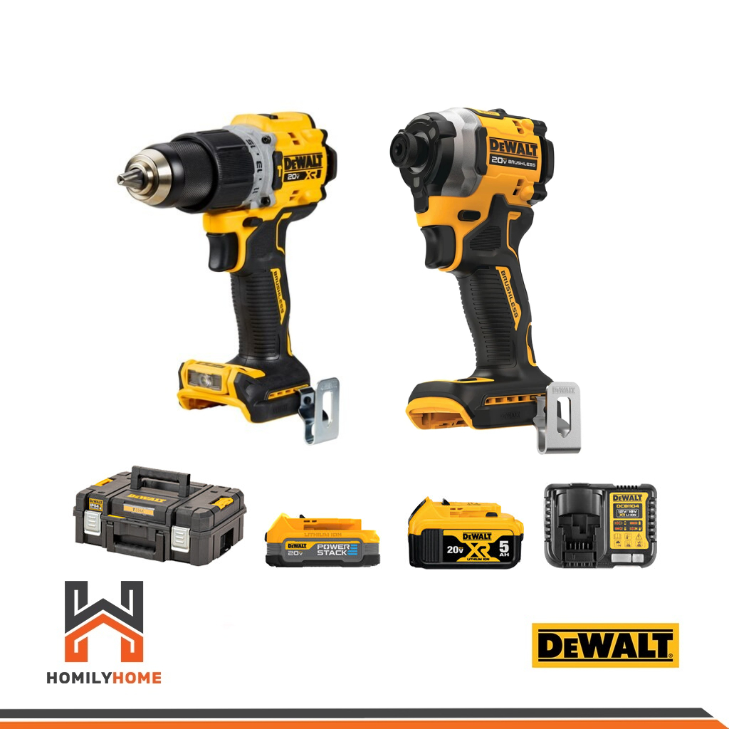 DEWALT ชุดสว่านไร้สาย 20V รุ่น DCK2050P1E1T (DCD805 + DCF850) พร้อมแท่น ...