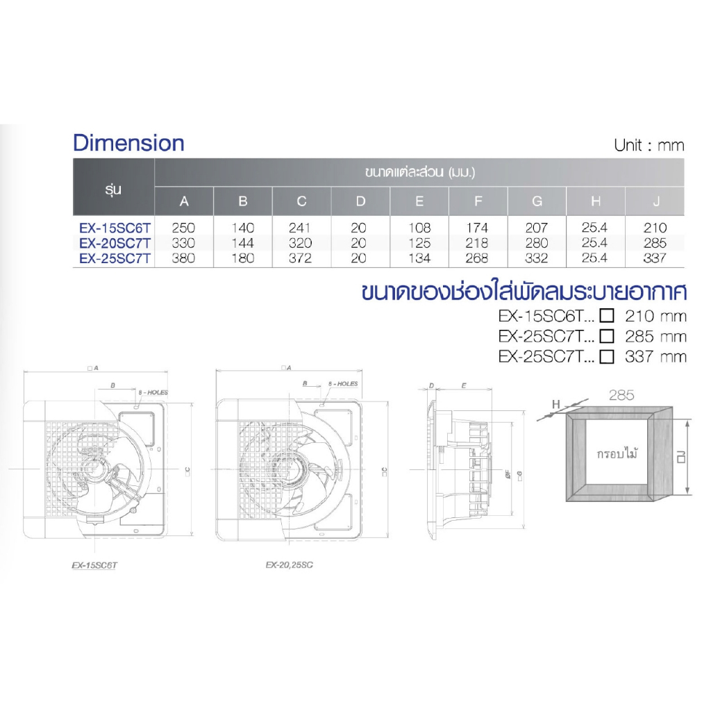 พัดลมระบายอากาศ MITSUBISHI รุ่น EX-15SC6T / EX-20SC7T / EX-25SC7T แบบ ...