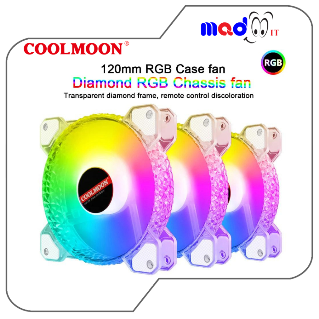 พัดลม RGB CoolMoon Crystal Diamond RGB พัดลม 12 ซม. มีรีโมทคอนโทลพร้อม ...