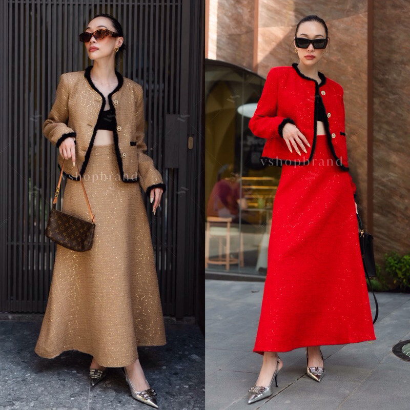 เสื้อแขนยาวผ้าทวิสต์ + กระโปรงยาว Code : 5421 ชุดออกงานเรียบหรู งานป้าย ...