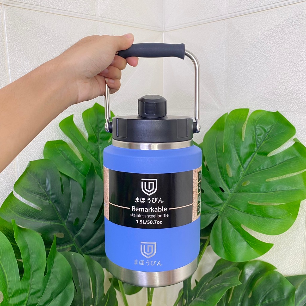 Mahobin กระติกน้ำ กระติกน้ำเก็บความเย็น มีหลอด หูหิ้วในตัว สแตนเลส316 ขนาดใหญ่ความจุ 1500/2000ml ...