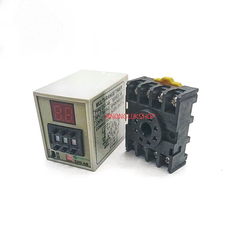 พร้อมฐาน CH3-AB TIMER 10A 220V 0.01S-999H 12VDC 24VDC 220VAC | Shopee ...