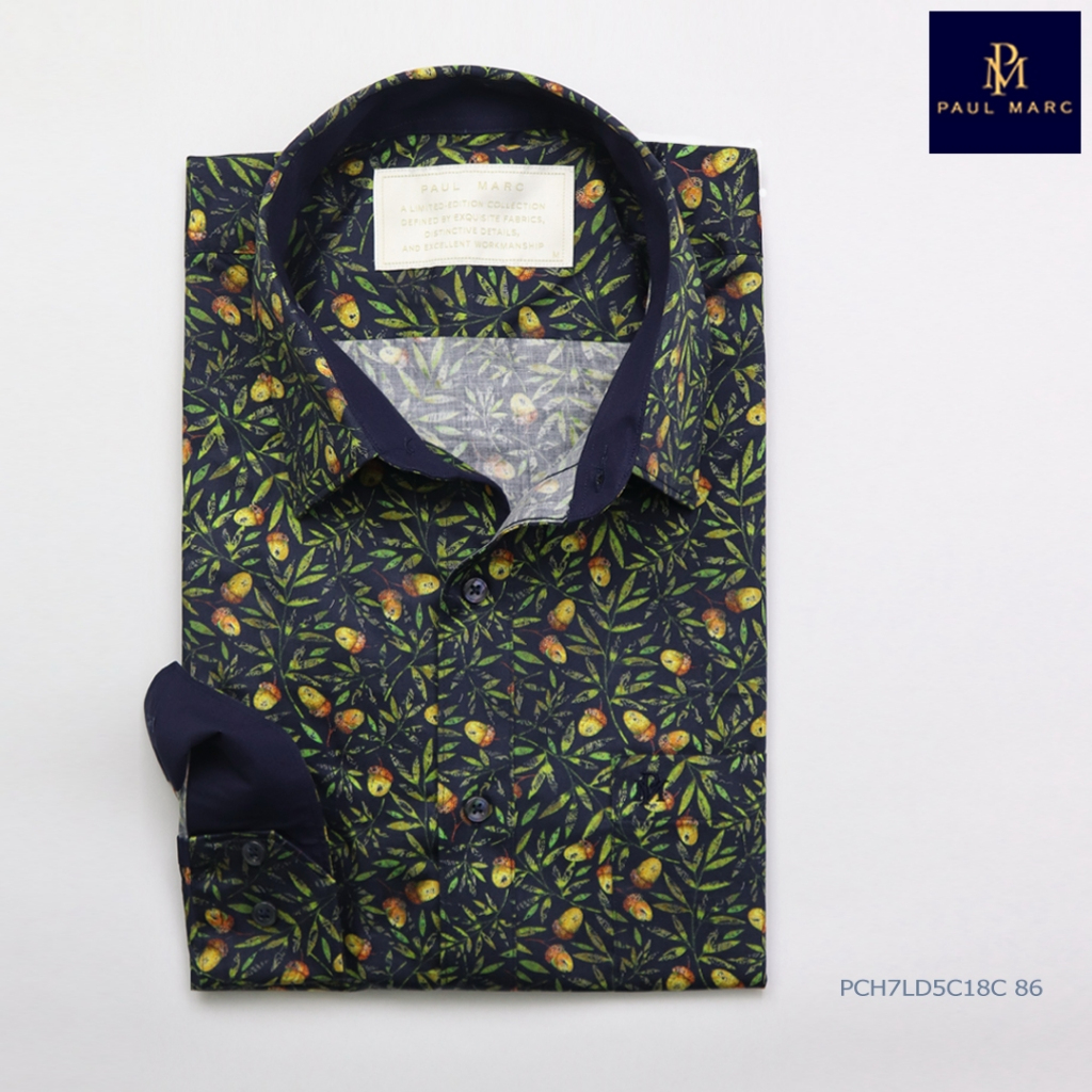 PAUL MARC เสื้อเชิ้ตลายพิมพ์พฤกษา Signature Print Slim fit ผ้านุ่มมาก ...