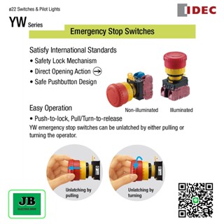 IDEC Emergency Stop Switch สวิทช์ปุ่มกดฉุกเฉิน YW Series 22 MM ...