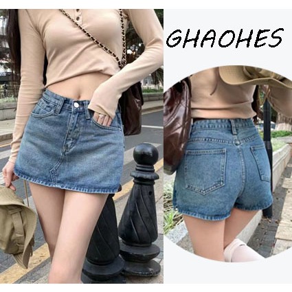 GHAOHES กระโปรงกางเกง/S-5XL/ ผ้าสบายและระบายอากาศ ผ้ายีนส์ไม่ยืดหยุ่น แฟชั่นและสง่างาม ลมเกาหลี ...