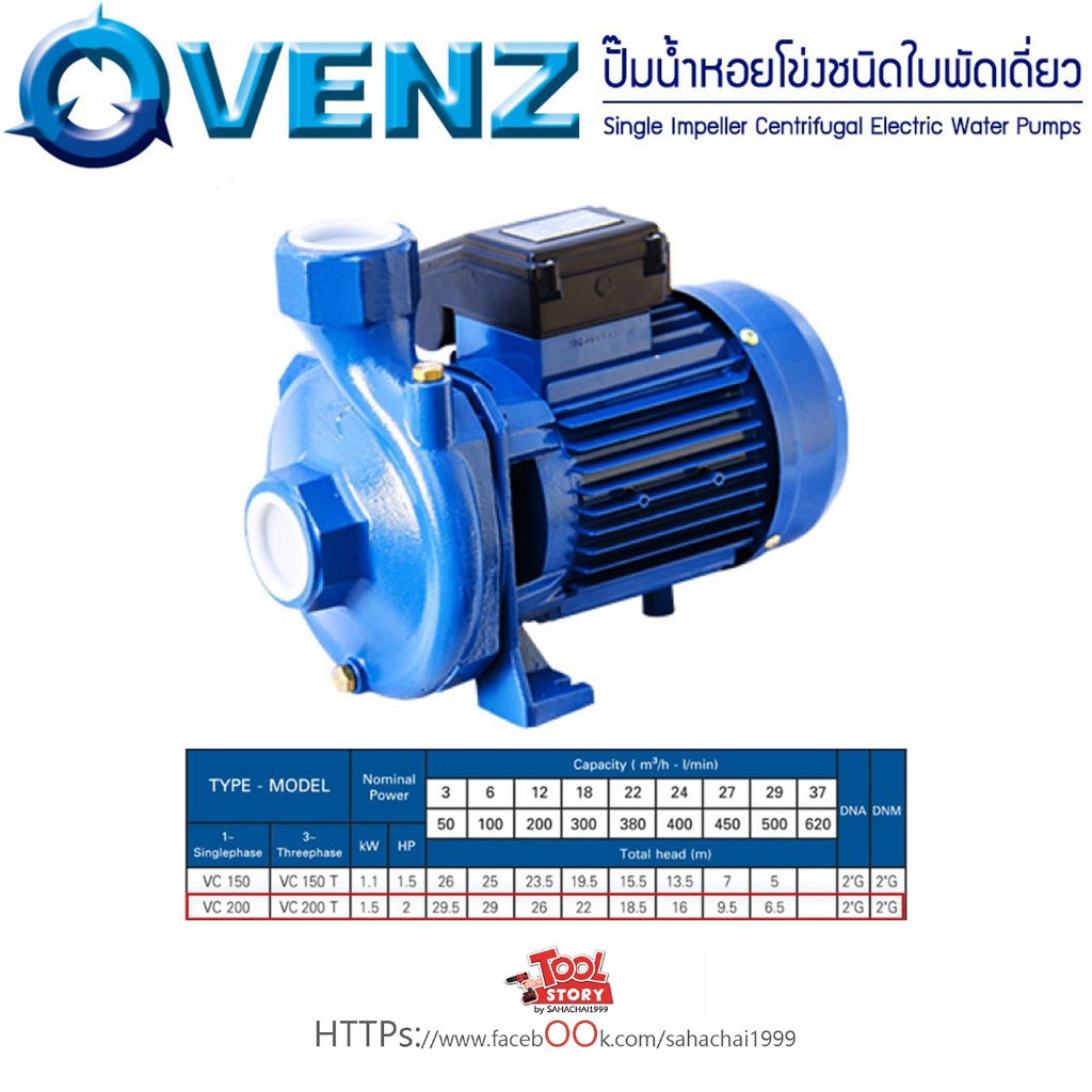 Venz VC200 Plus ปั้มน้ำ ขนาด 2นิ้ว 2แรงม้า 220 โวลต์ รุ่นส่งน้ำไกล น้ำ ...