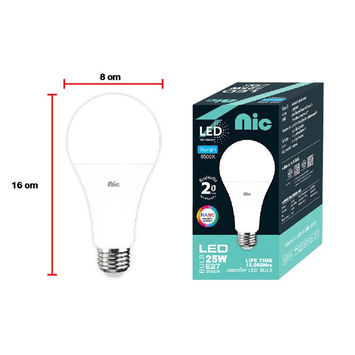 Panasi หลอดไฟ LED ทรงกลมแสงสีขาว E27 หลอดไฟ NIC 40W,30W,25W,20W,15W,12W ...