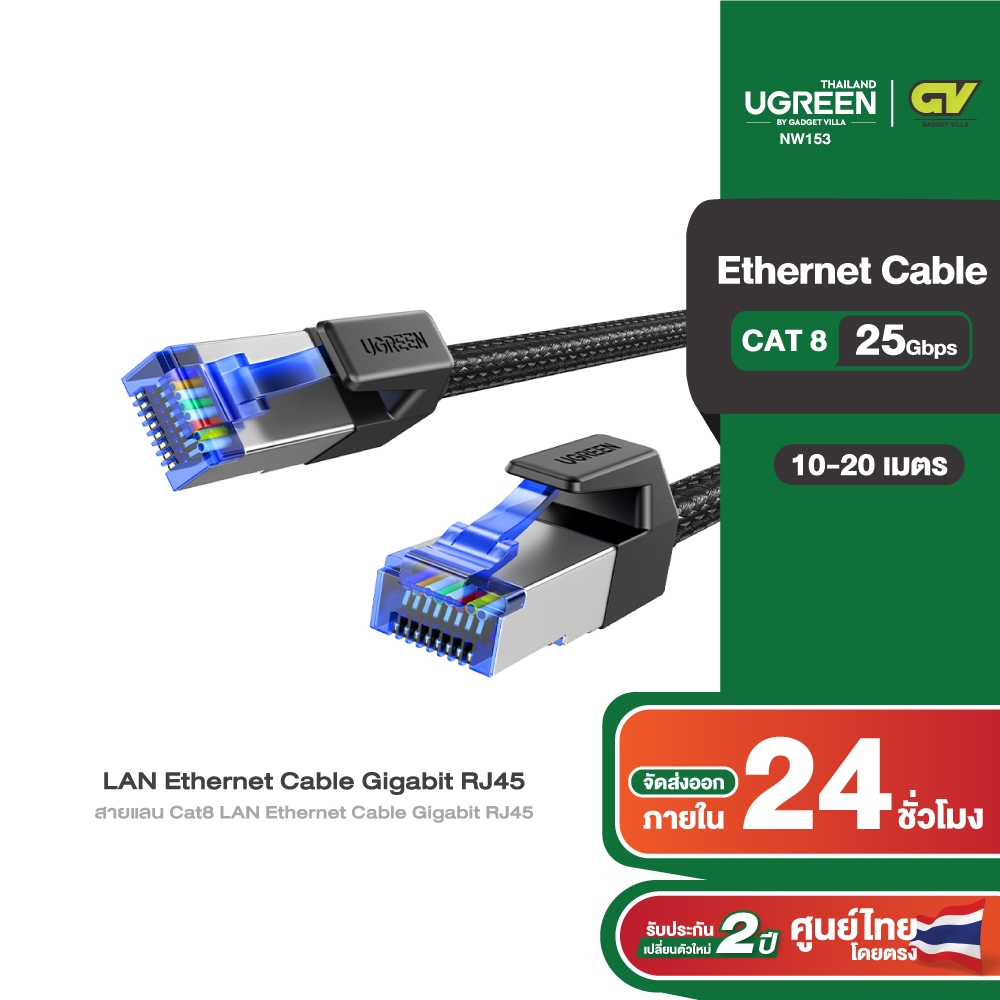 UGREEN รุ่น NW153 สายแลน Cat8 LAN RJ45 Ethernet Cable 2000MHz Bandwidth ...